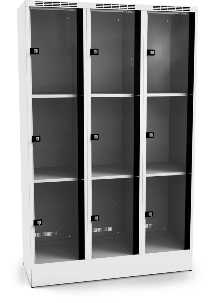 Locker with nine glass-filled doors 1920 x 1200 x 500