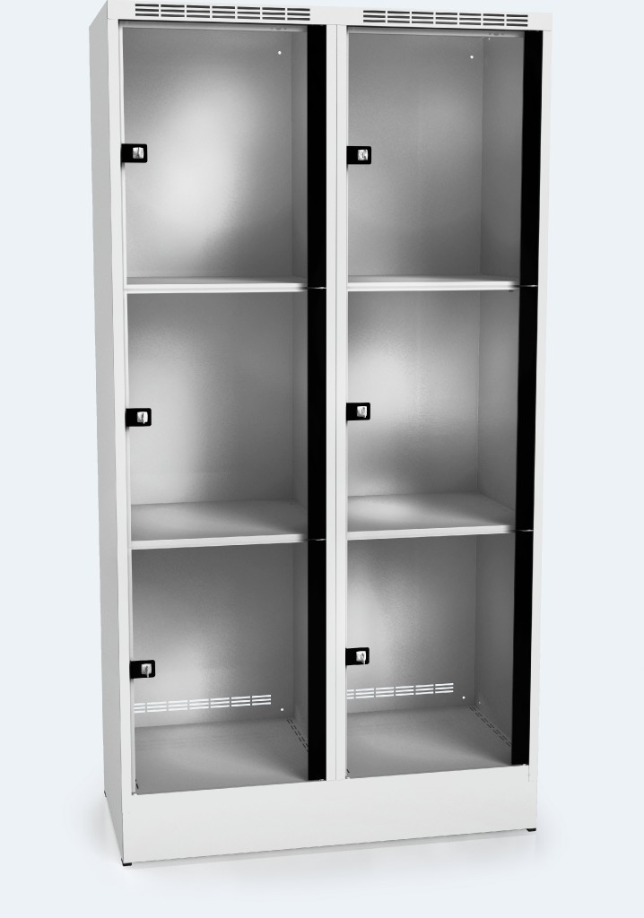 Locker with six glass-filled doors 1920 x 1000 x 500