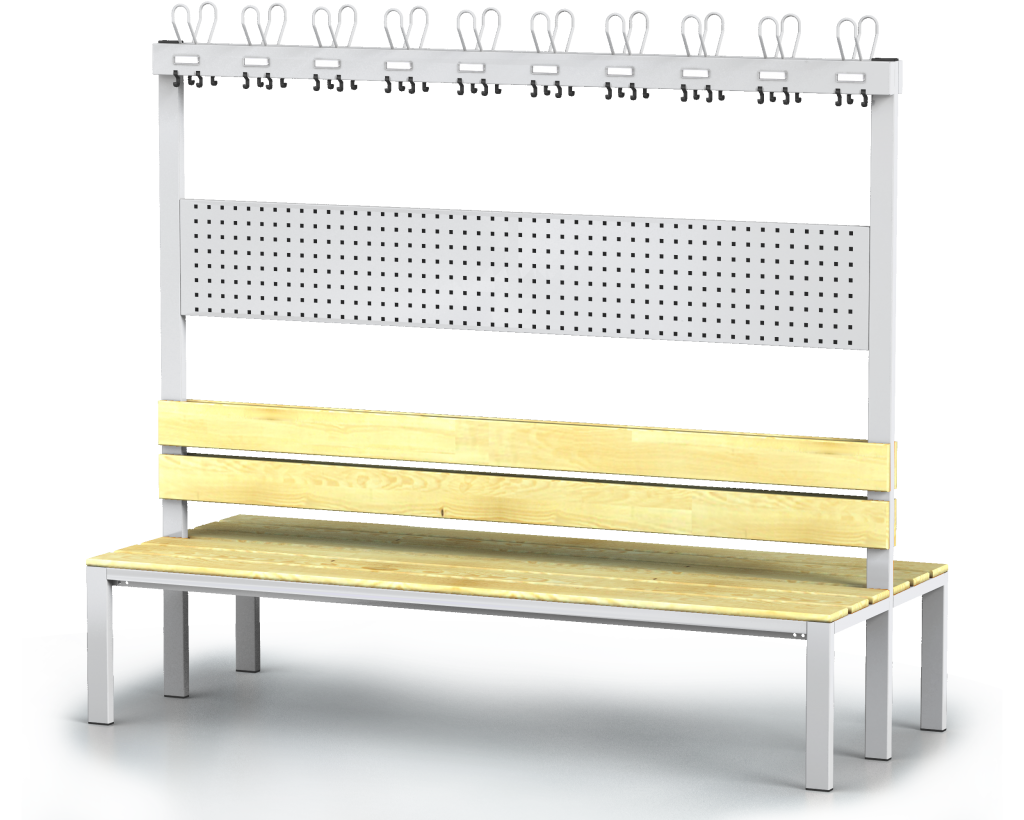 Double-sided benches with backrest and racks, spruce sticks - basic ...