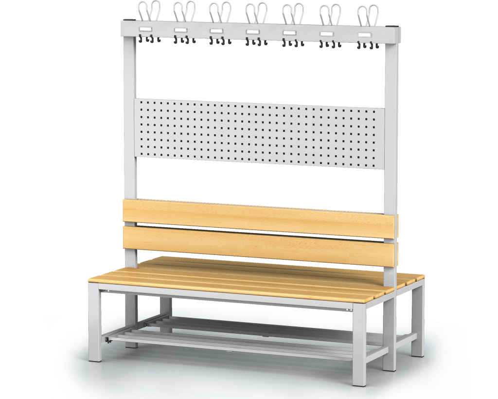 Double-sided benches with backrest and racks, beech sticks - with a ...
